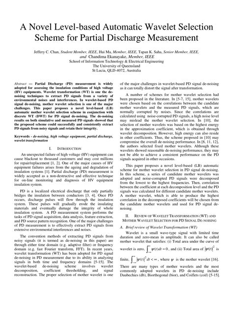 Pdf A Novel Level Based Automatic Wavelet Selection Scheme For