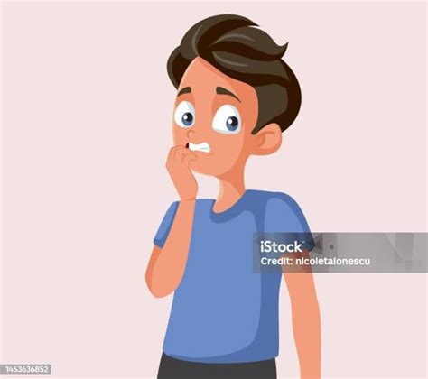 두려운 십 대 소년 그의 손톱을 물어 벡터 만화 일러스트 레이 션 강박에 대한 스톡 벡터 아트 및 기타 이미지 강박 걱정하는 겁먹은 Istock