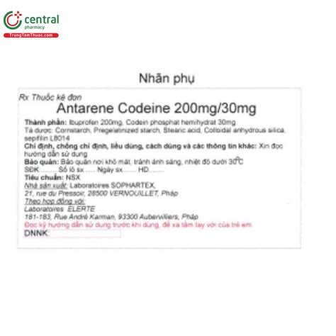 Thuốc Antarene Codein 200mg 30mg Kháng Viêm Giảm đau Nhanh Chóng