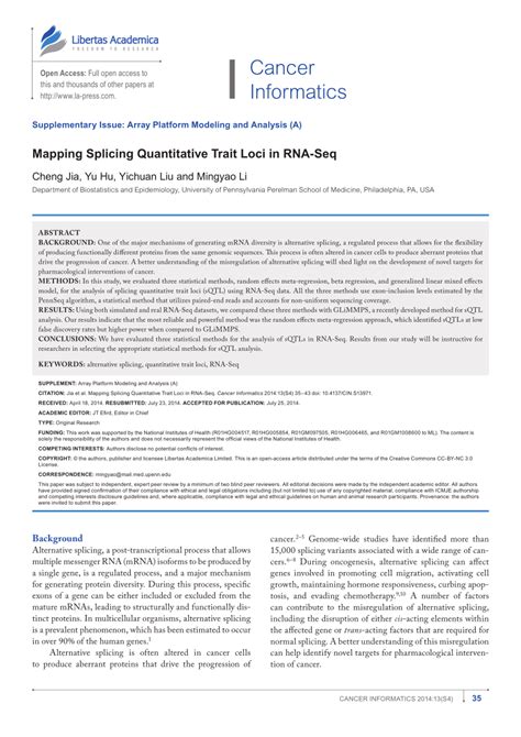 PDF Mapping Splicing Quantitative Trait Loci In Rna Seq