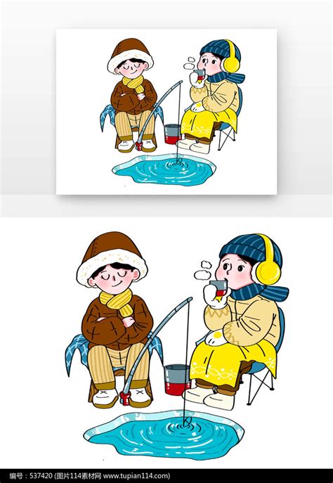 卡通人物钓鱼漫画场景 图片114