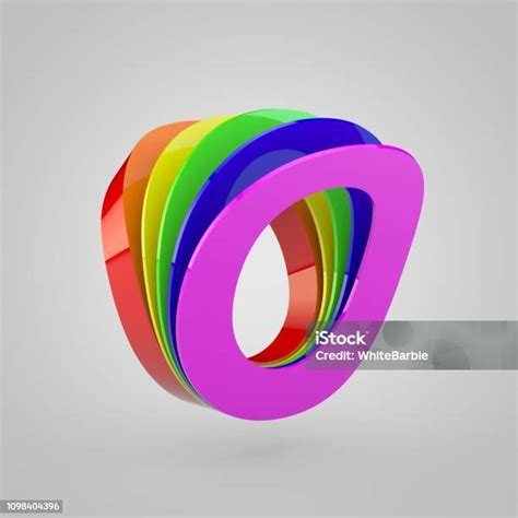 3d 편지 O 대문자입니다 3d 장면 전환 무지개 글꼴을 렌더링 합니다 프라이드 색깔 개념 알파벳 흰색 배경에 고립 3차원