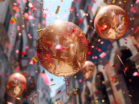 Premium Photo Parade With Bitcoin Float Bitcoin Balloons And Confetti