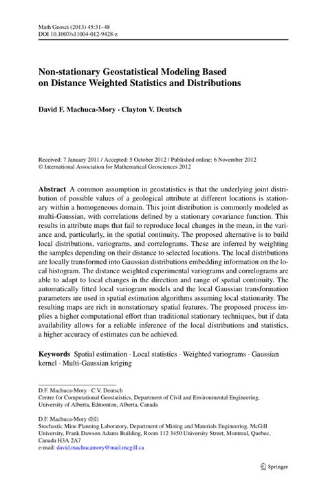 Pdf Non Stationary Geostatistical Modeling Based On Distance Weighted