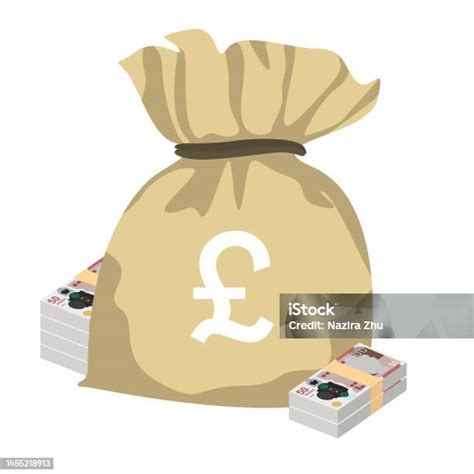 파운드 스털링 벡터 그림입니다 영국 건지 맨 섬 저지 머니 세트 번들 지폐 머니 백 50 Gbp 플랫 스타일 흰색 배경에 격리 심플한 미니멀 디자인 50에 대한 스톡 벡터