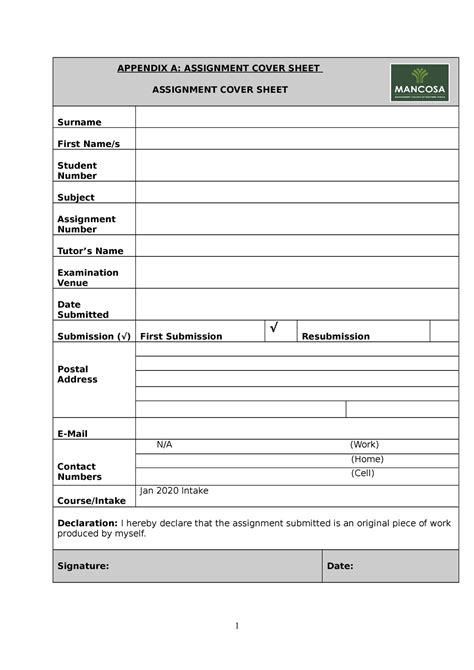 Marketing Assignment Appendix A Assignment Cover Sheet Assignment