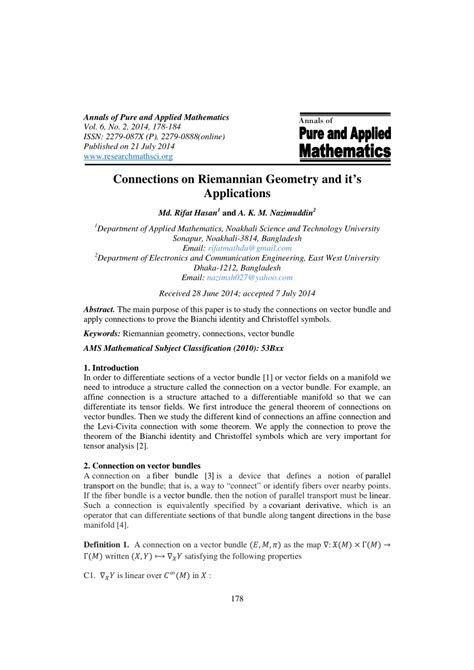 Pdf Connections On Riemannian Geometry And Its Applications