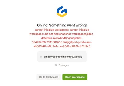 Error Opening Snapshot On Some Github Repos Cannot Initialize Workspace Did Not Find Snapshot