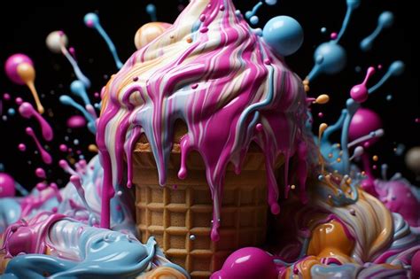Premium Ai Image A Melting Ice Cream Cone With Psychedelic Drips Ai
