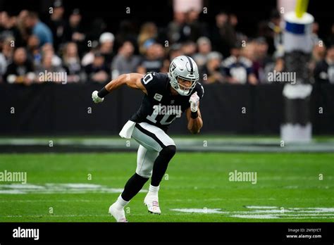 Las Vegas Raiders Wide Receiver Mack Hollins 10 Runs Off The Line During The First Half Of An