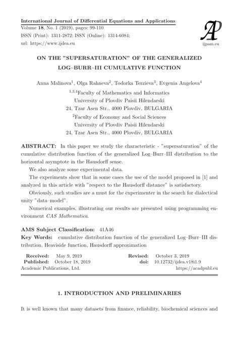 Pdf A On The Supersaturation Of The Generalized Log Burr Iii Cumulative Function