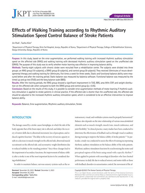 Pdf Effects Of Walking Training According To Rhythmic Auditory Stimulation Speed Control