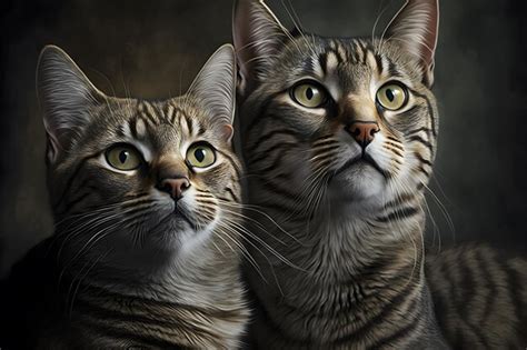 Premium Ai Image Portrait Of Two Domestic Cats With Tabby Fur