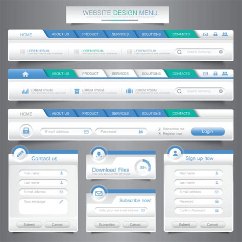 Web Site Design Menu Navigation Elements With Icons Set Navigation Menu