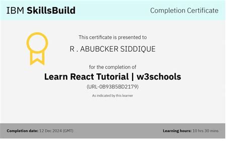 This Completion Certificate From Ibm Skillsbuild Abubacker Siddique R