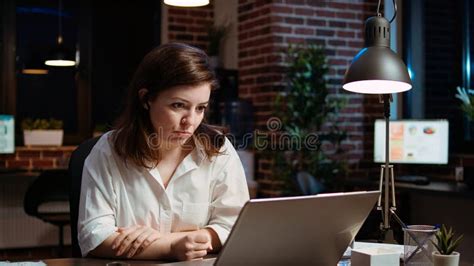 Employee Calling Manager Remotely Using Internet Videocall To Ask For Feedback Stock Image
