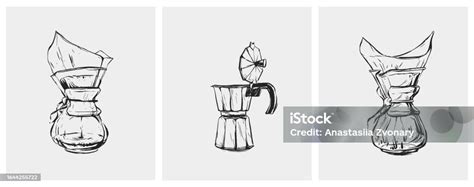 커피 포스터 세트 커피 삽화가 있는 대체 양조 방법 인기 있는 벡터 잉크 스케치 드로잉 그림은 커피숍과 레스토랑 메뉴를 위해