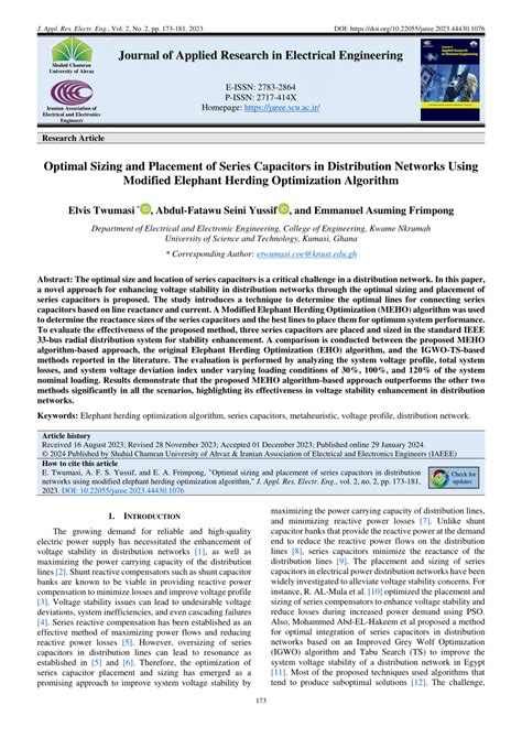 Pdf Optimal Sizing And Placement Of Series Capacitors In Distribution Networks Using Modified