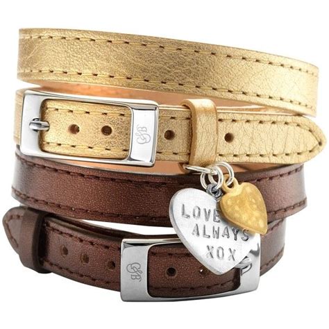 Chambers And Beau Personalised Leather Double Wrap Heart Bracelet Gold