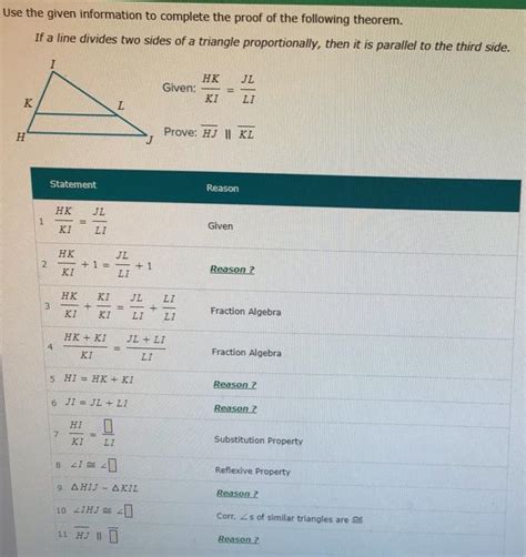 Solved Use The Given Information To Complete The Proof Of