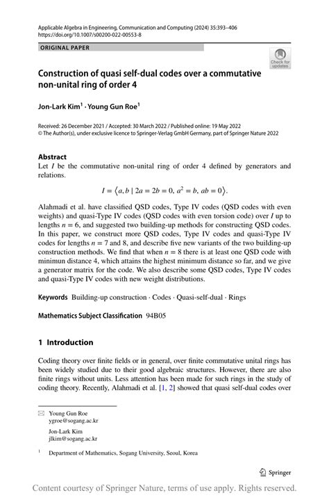 Construction Of Quasi Self Dual Codes Over A Commutative Non Unital Ring Of Order 4 Request Pdf