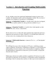 Lecture Intro To Multivariable Functions Pdf Lecture Introduction And Graphing