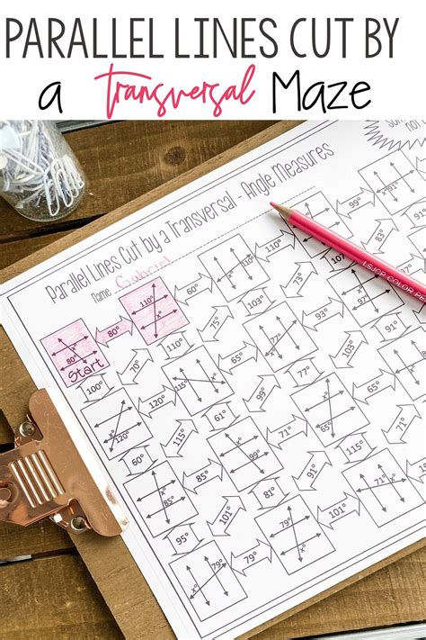 Parallel Lines Cut By A Transversal Maze Worksheet Finding Angle