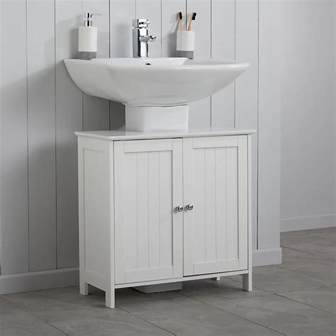 Elegant White Bathroom Cabinet With Tongue And Groove Design For Under Sink Storage Diy At Bandq