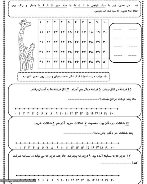 نمونه سوالات ریاضی کلاس اول تم 22 23 24 25