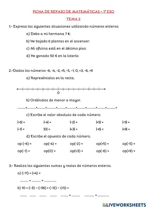 1608808 Numeros Enteros Elena1eso Liveworksheets