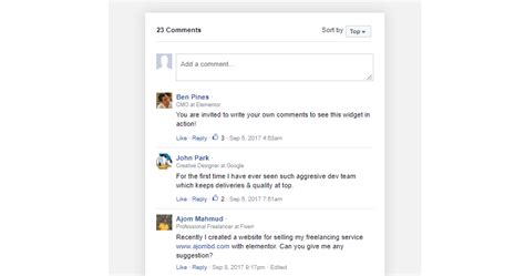 Facebook Comments Widget Elementor