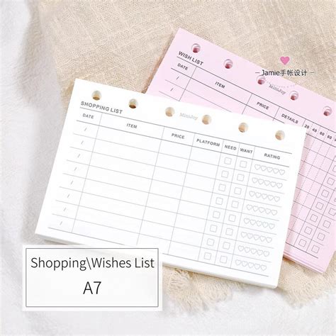A7 Planner Inserts 6 Ring Binder Planner Refills Shopping List Wish List Planner Insert