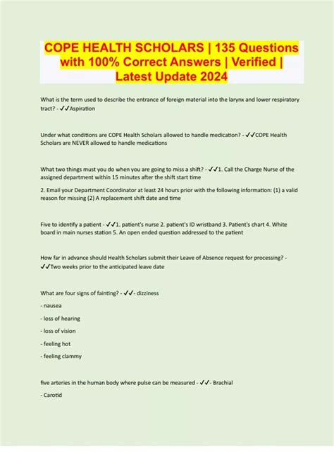 Cope Health Scholars 135 Questions With 100 Correct Answers
