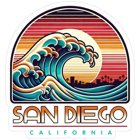 San Diego California Vintage Sunset Sd Waves Sticker San Diego