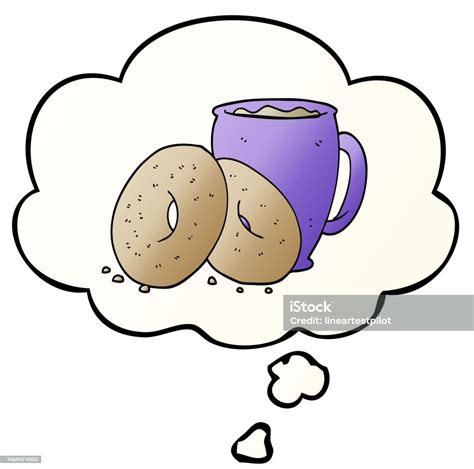 부드러운 그라데이션 스타일의 생각 거품이 있는 만화 커피와 도넛 귀여운에 대한 스톡 벡터 아트 및 기타 이미지 귀여운 그늘 그라데이션 Istock