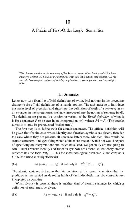 A Précis Of First Order Logic Semantics Chapter 10 Computability