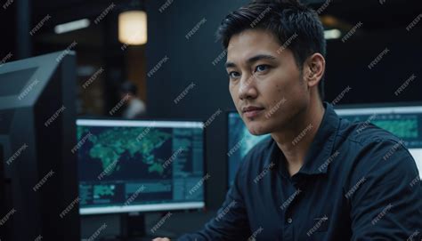 Young Asian Programmer Coding On Laptop In Dimly Lit Room Unveiling The