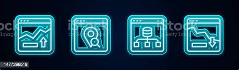 라인 설정 재무 성장 증가 도시지도의 인포 그래픽 서버 데이터 및 감소 빛나는 네온 아이콘입니다 벡터 Crash Site에 대한