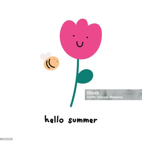 꽃과 꿀벌이 있는 여름 벡터 프린트 포스터 배너 책 팩에 인쇄 옷 직물 벽지 섬유 또는 접시 계절에 대한 스톡 벡터 아트 및 기타 이미지 Istock