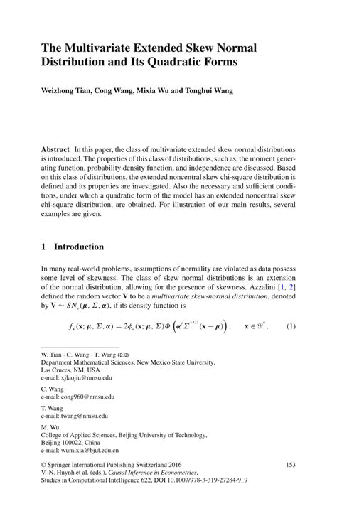 Pdf The Multivariate Extended Skew Normal Distribution And Its Quadratic Forms