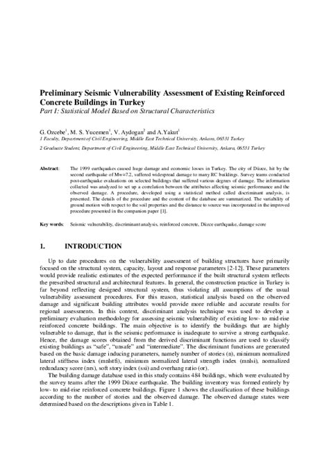 Pdf Preliminary Seismic Vulnerability Assessment Of Existing Reinforced Concrete Buildings In
