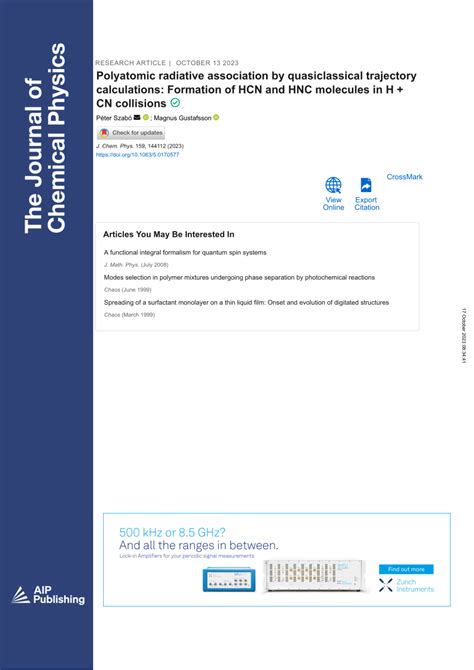 Pdf Polyatomic Radiative Association By Quasiclassical Trajectory Calculations Formation Of