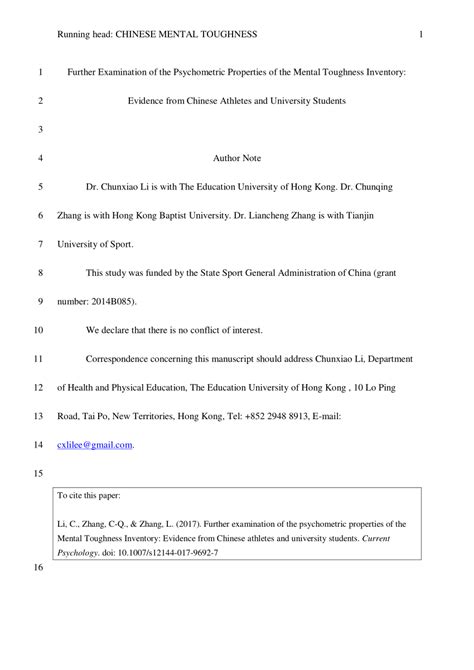 Pdf Further Examination Of The Psychometric Properties Of The Mental