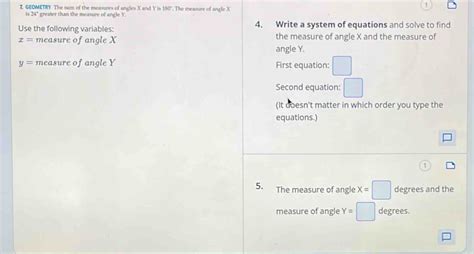 Solved 1 7 Geometry The Sum Of The Measures Of Angles X And Y Is 180