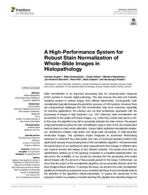 Pdf A High Performance System For Robust Stain Normalization Of Whole Slide Images In