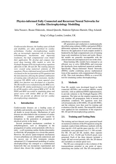 Pdf Physics Informed Fully Connected And Recurrent Neural Networks For Cardiac