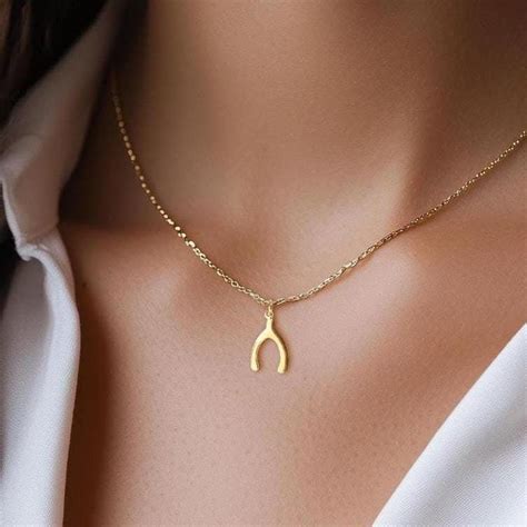 24k Gold Filled Wishbone Necklace Dainty Good Luck Pendant Etsy
