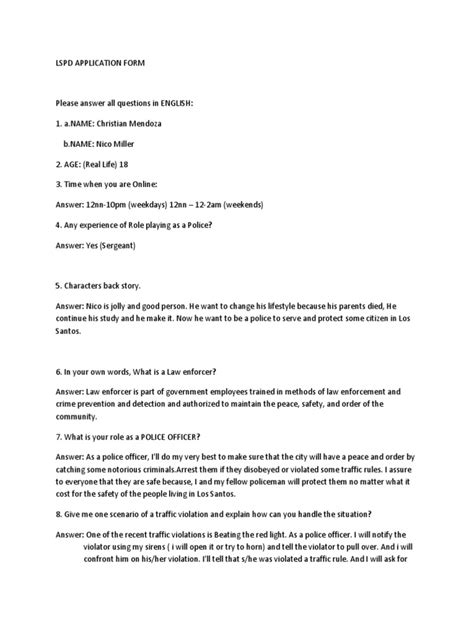 Nico Miller Lspd Application Form Pdf Police Officer Police