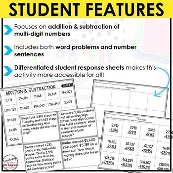 Multi Digit Addition And Subtraction Bingo Game With Word Problems