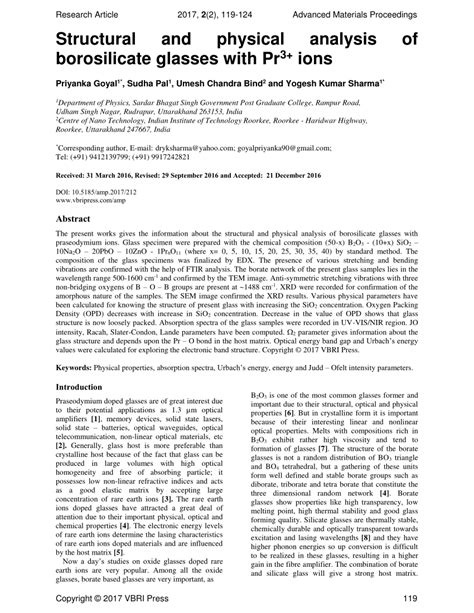 Pdf Structural And Physical Analysis Of Borosilicate Glasses With Pr3 Ions